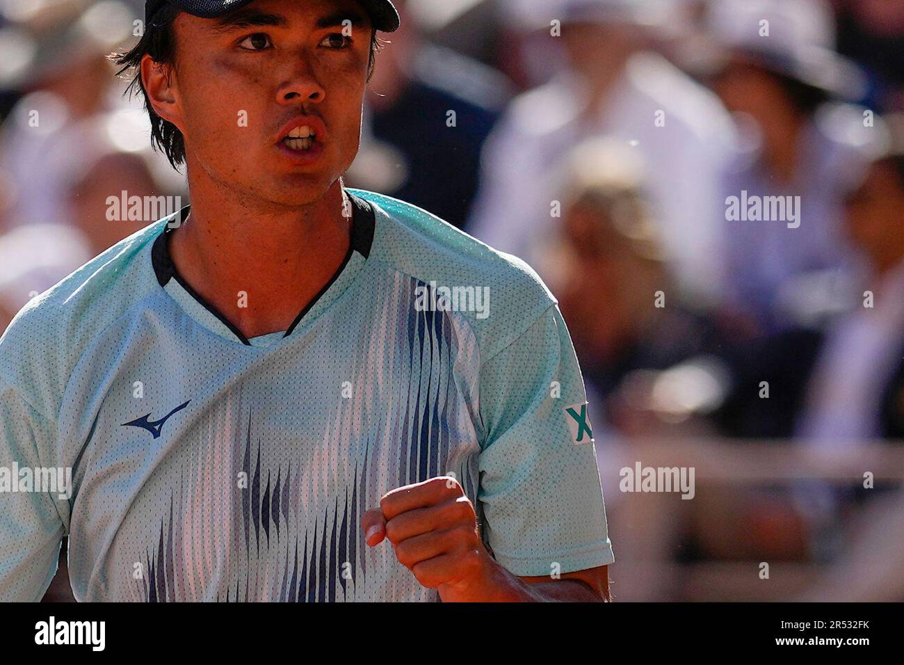 Japan's Taro Daniel reacts during his second round match of the French ...