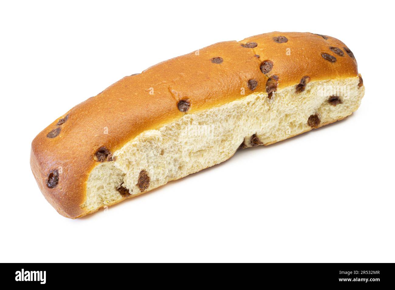Single milk roll with chocolate chips isolated on white background ...