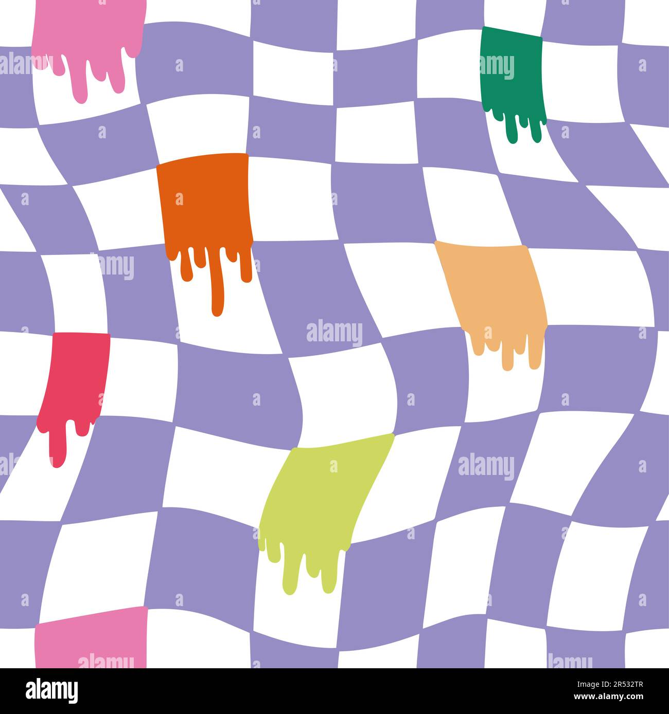 1970 Trippy Grid Pattern with liquid colored Cells. Hand-Drawn Vector ...