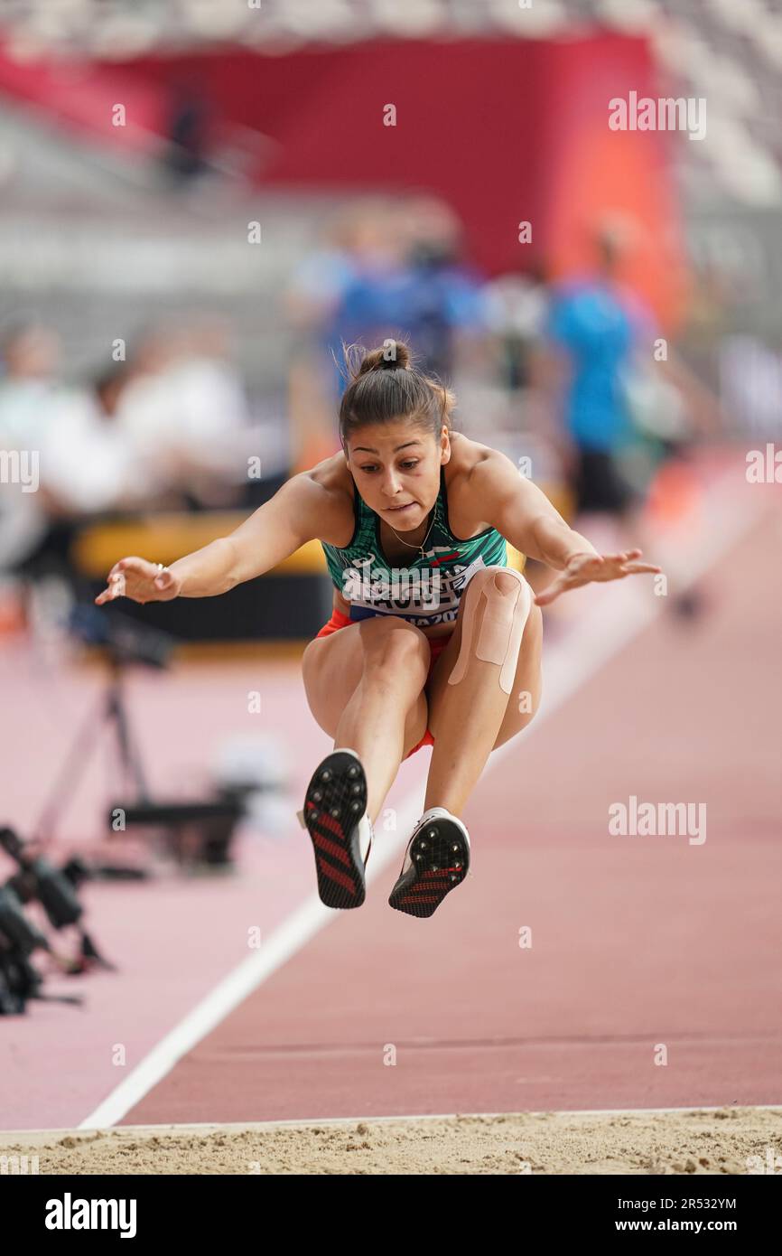 Aleksandra Nacheva in the triple jump at the Doha 2019 World Athletics ...