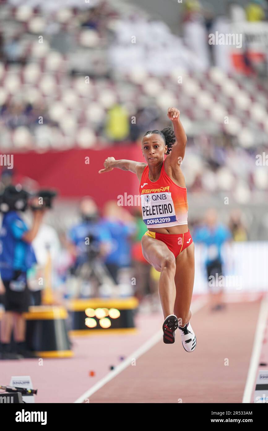 Ana Peleteiro in the triple jump at the Doha 2019 World Athletics ...