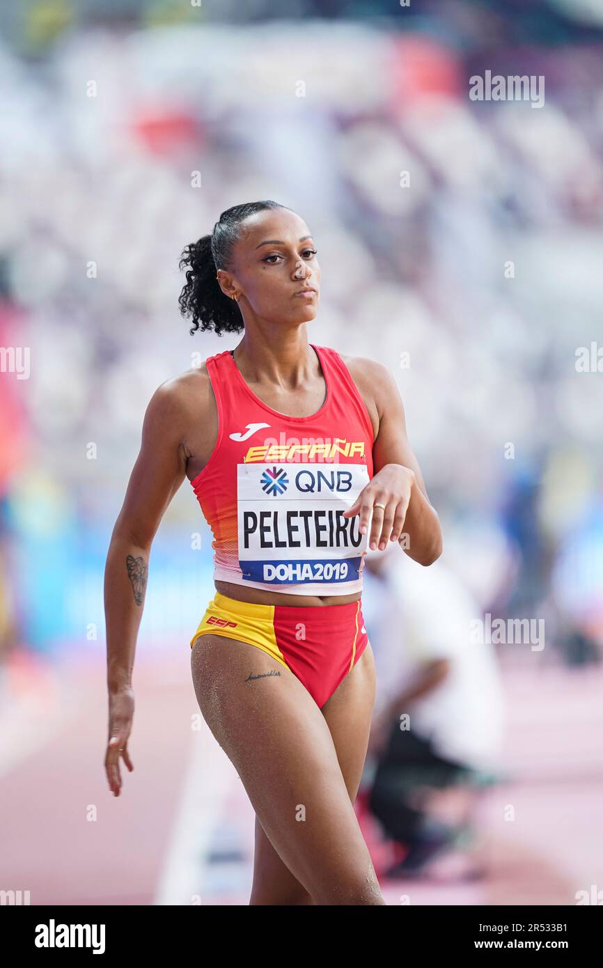 Ana Peleteiro in the triple jump at the Doha 2019 World Athletics ...