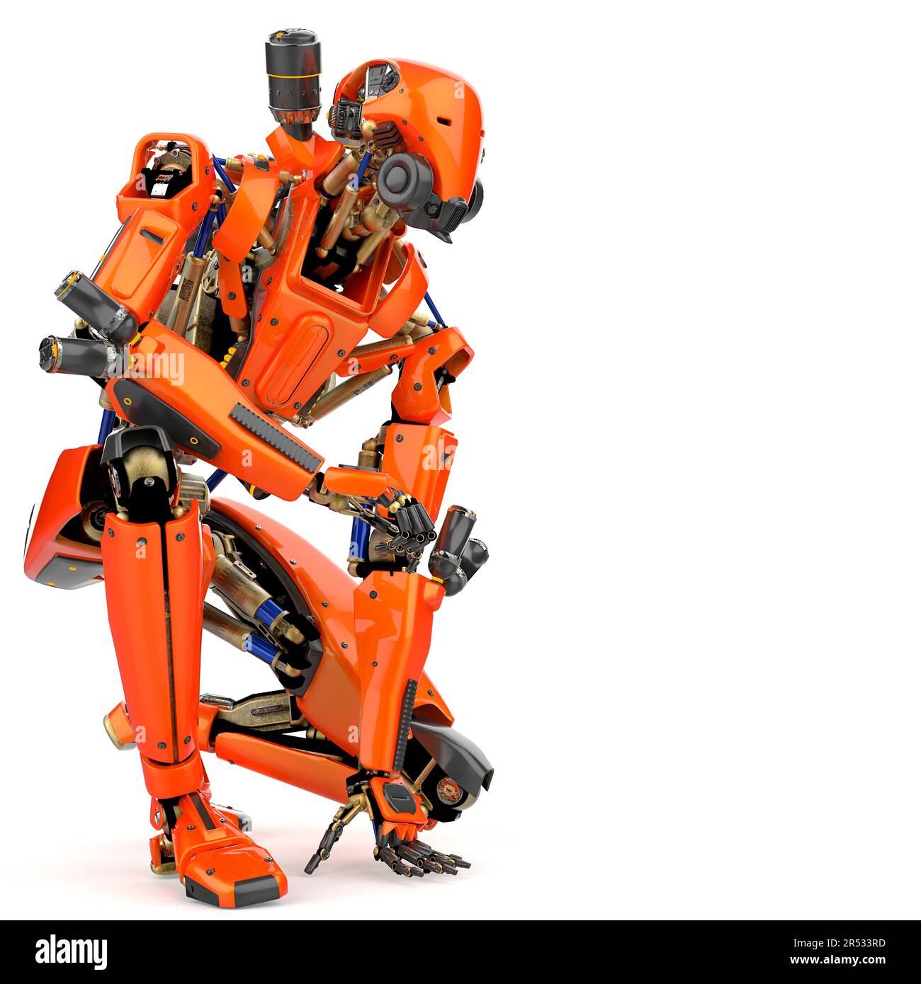 super robot is kneeling side view with copy space, 3d illustration ...