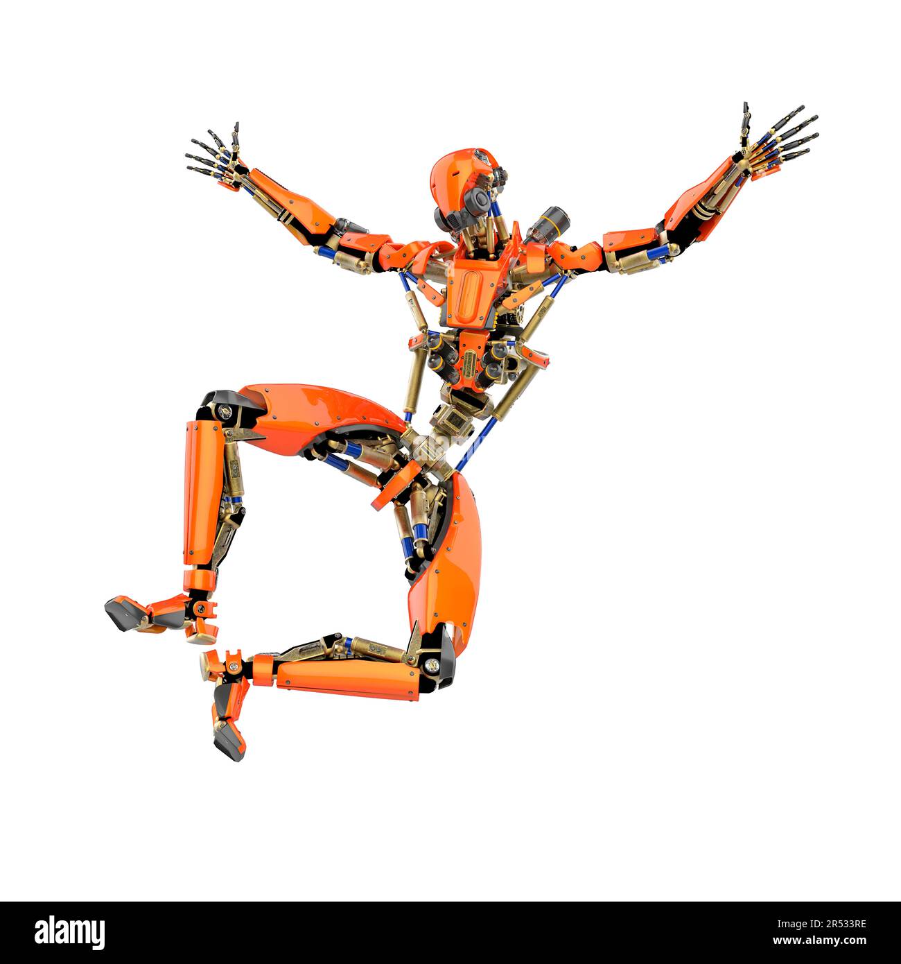 super robot is giving a happy jump, 3d illustration Stock Photo - Alamy