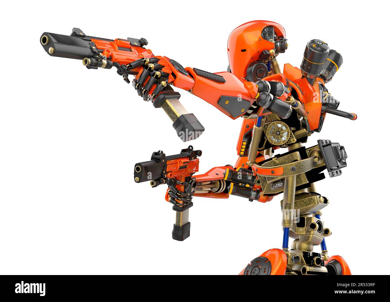super robot in action with double gun pose, 3d illustration Stock Photo ...