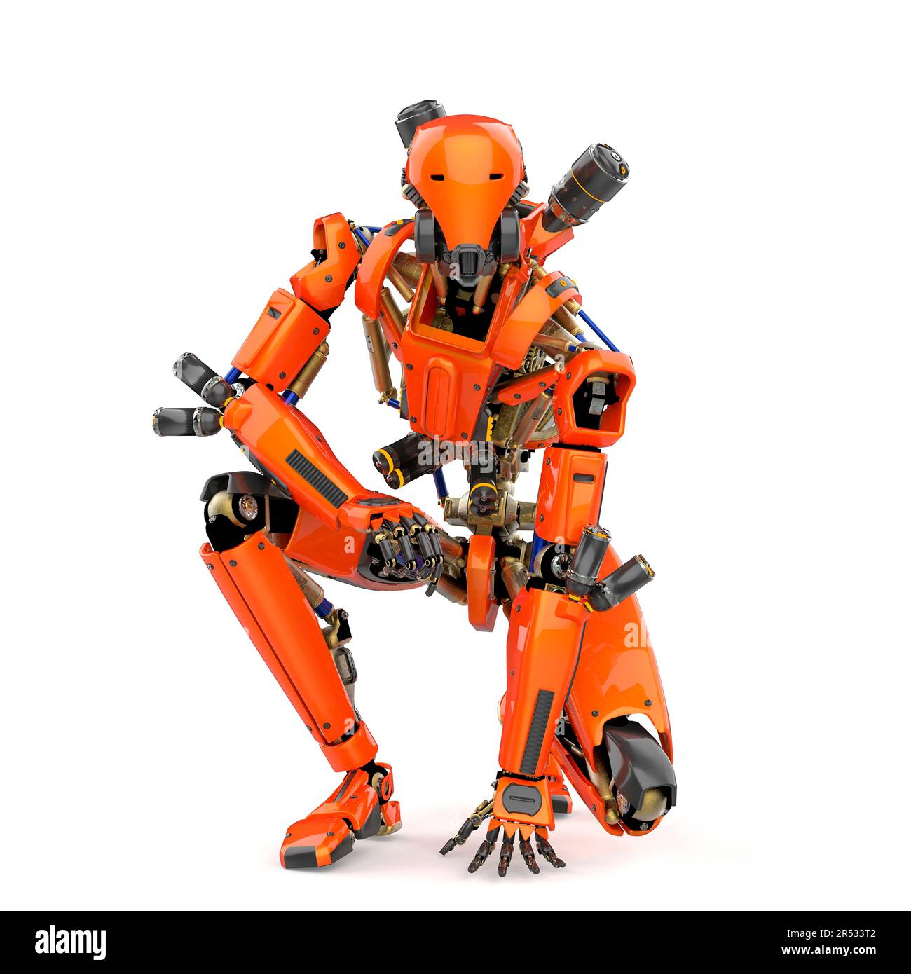 super robot is kneeling, 3d illustration Stock Photo - Alamy