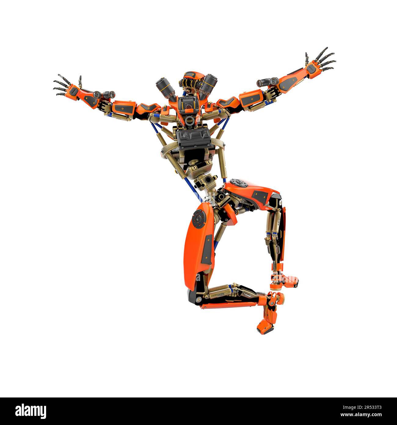 super robot is giving a happy jump rear jump, 3d illustration Stock ...