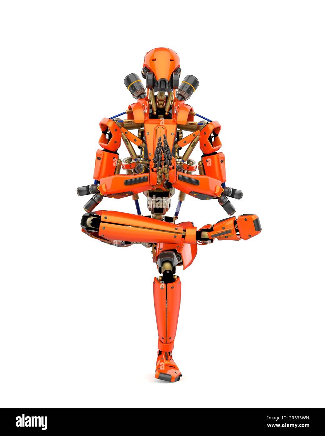 super robot is doing a namaste pose, 3d illustration Stock Photo - Alamy