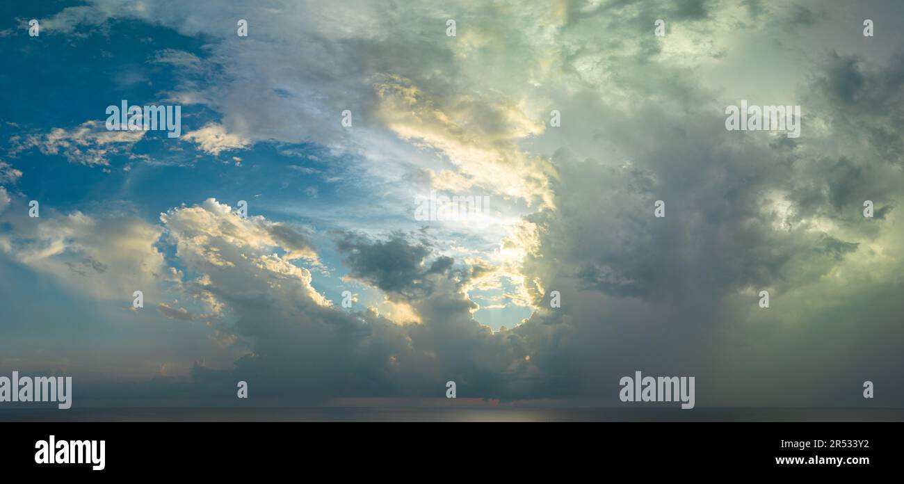 aerial view The sea water reflects from the sky at sunset. stunning ...