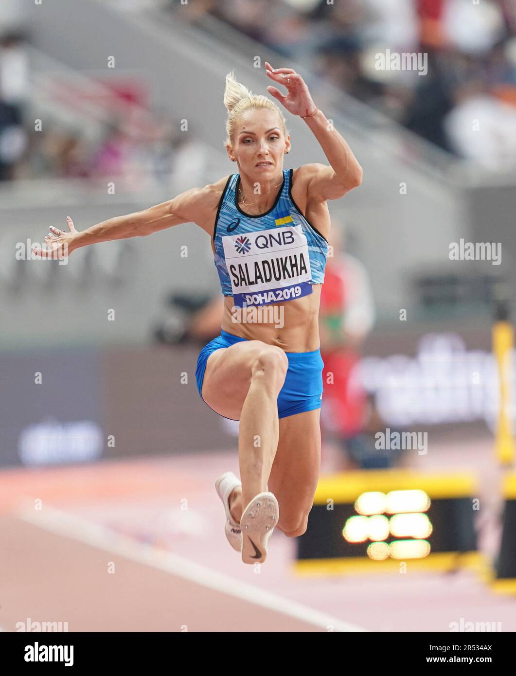 Olha Saladukha in the triple jump at the Doha 2019 World Athletics ...