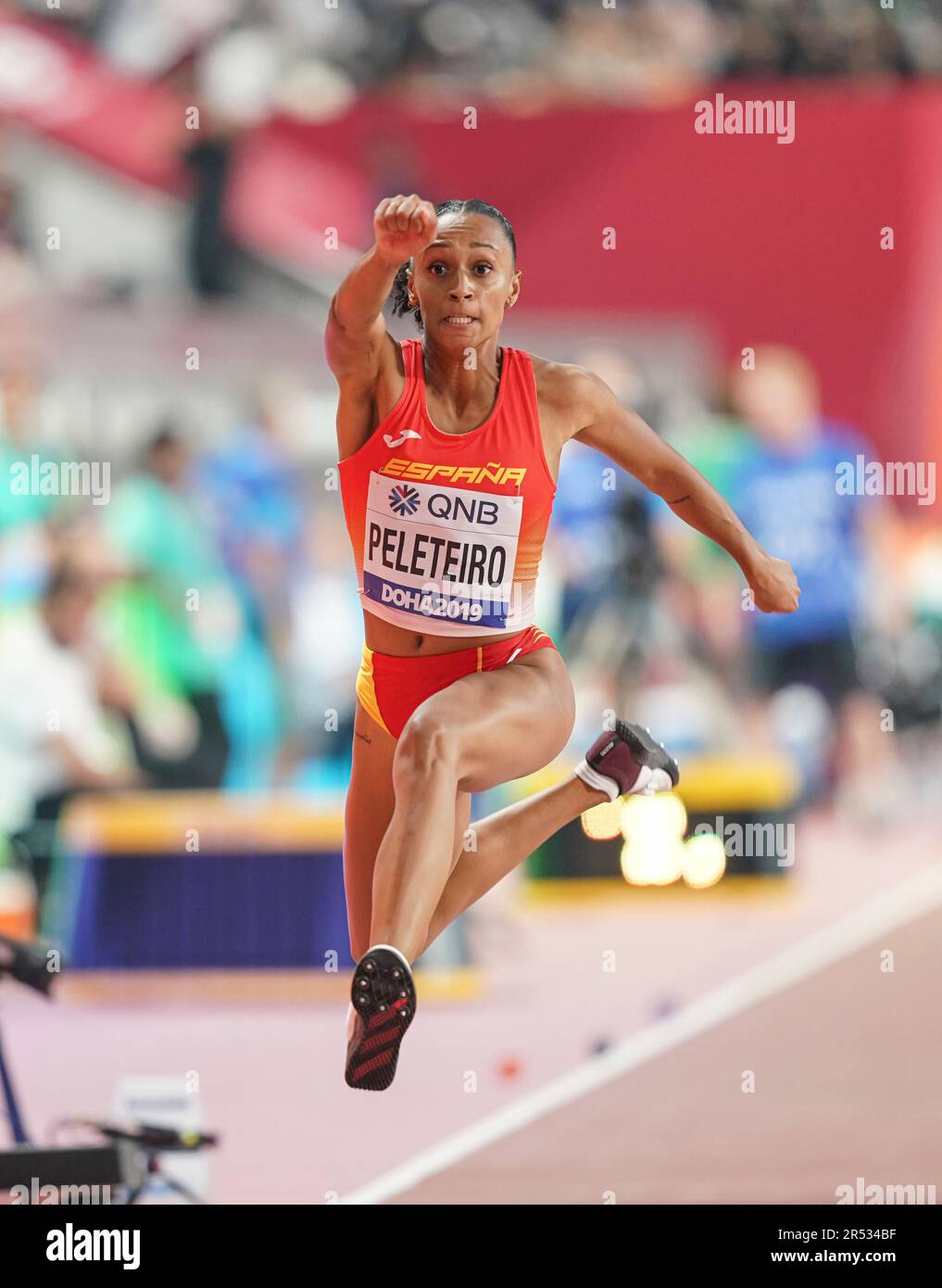 Ana Peleteiro in the triple jump at the Doha 2019 World Athletics ...