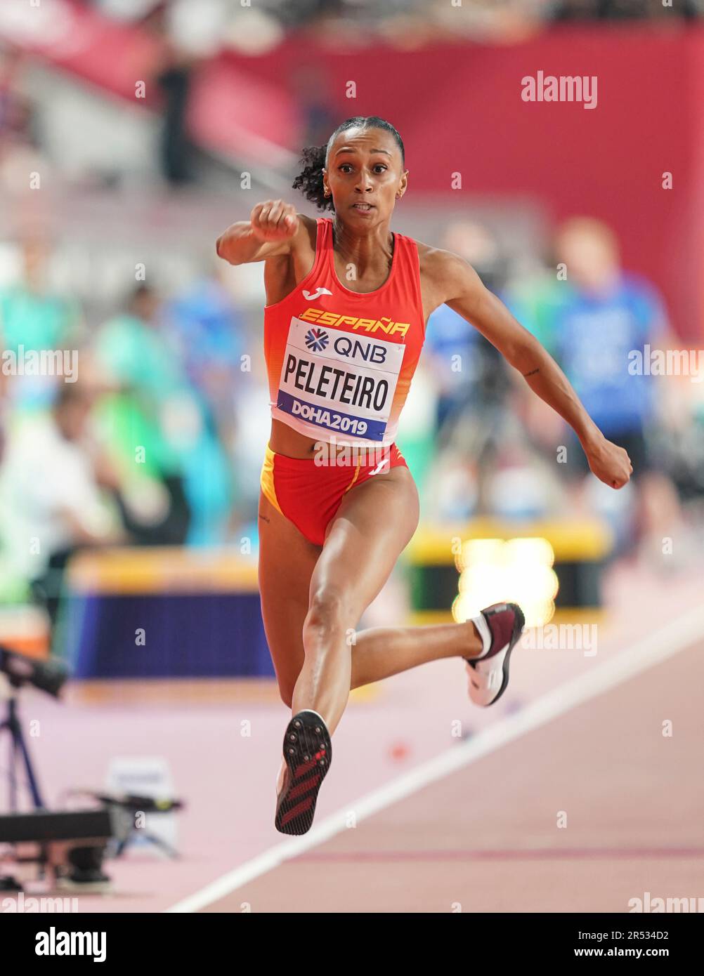 Ana Peleteiro in the triple jump at the Doha 2019 World Athletics ...