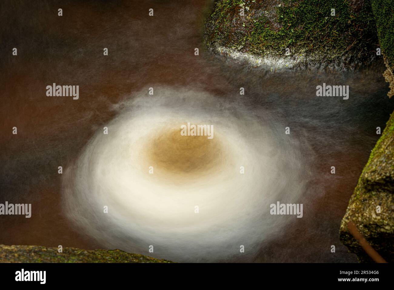 Water whirlpool on Lesni creek in Sumava national park in spring fresh ...