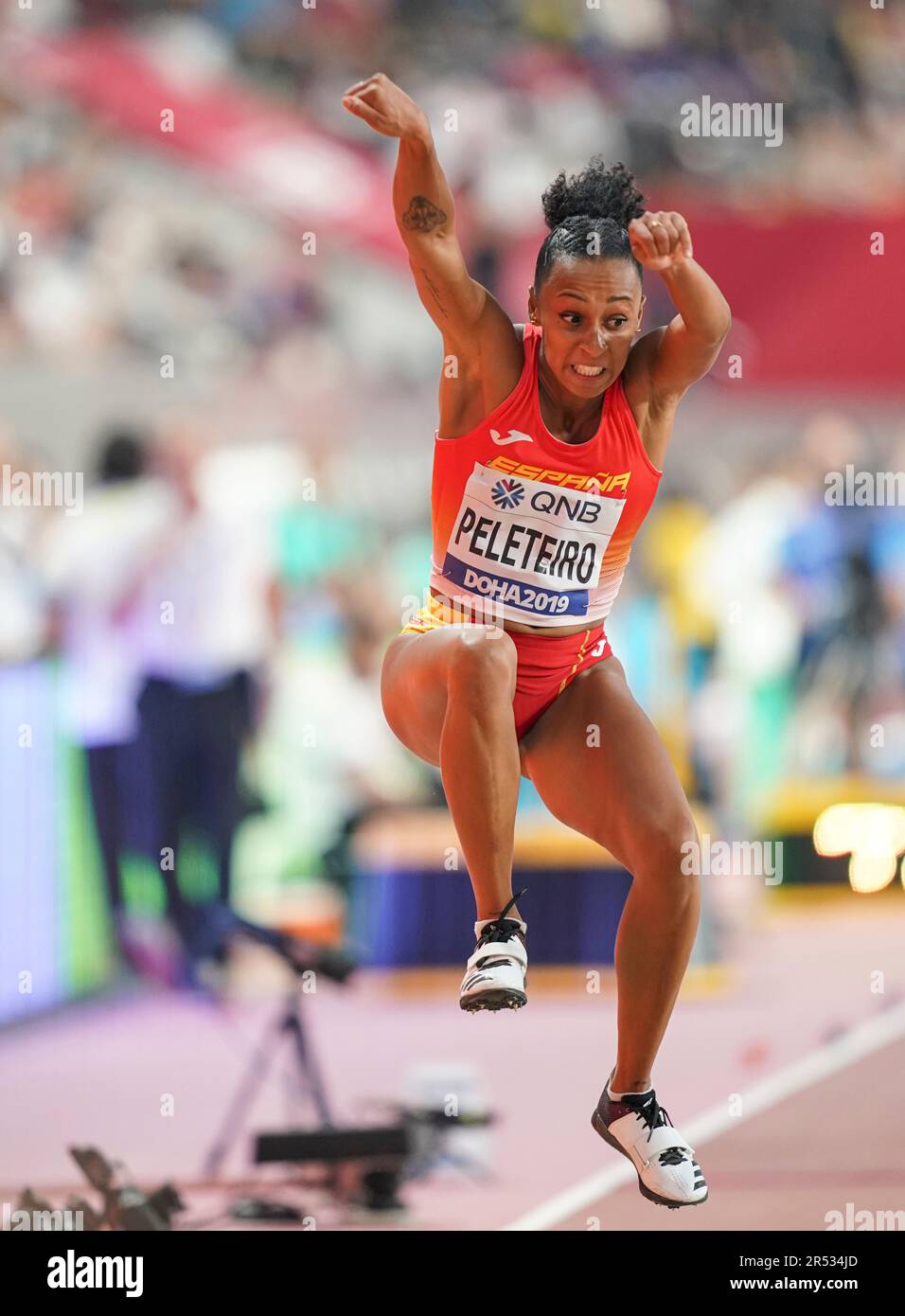 Ana Peleteiro in the triple jump at the Doha 2019 World Athletics ...