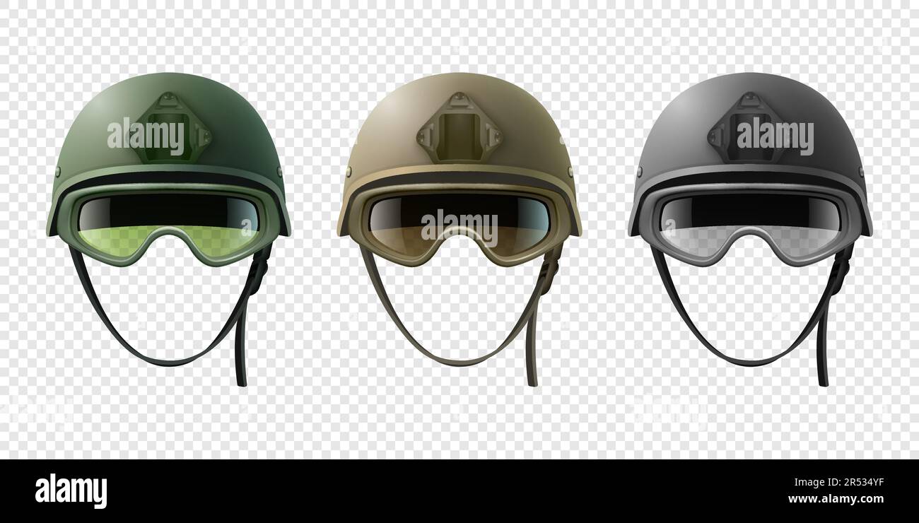 Vector 3d Realistic Military Helmet Icon Set with Protect Glasses ...