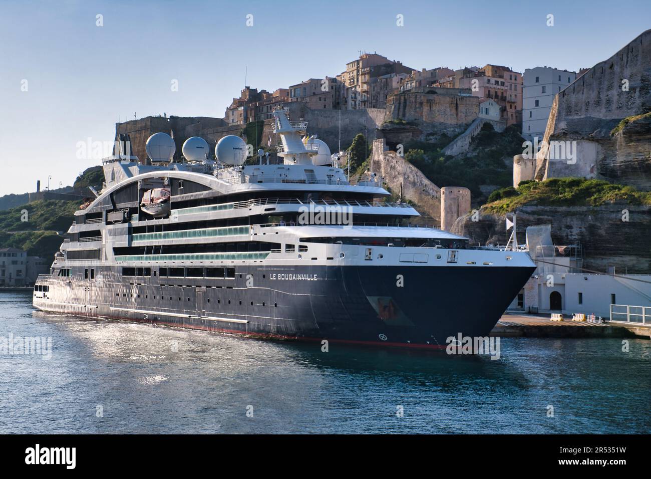 Cruise ship moored in the harbour of Bonifacio Stock Photo - Alamy