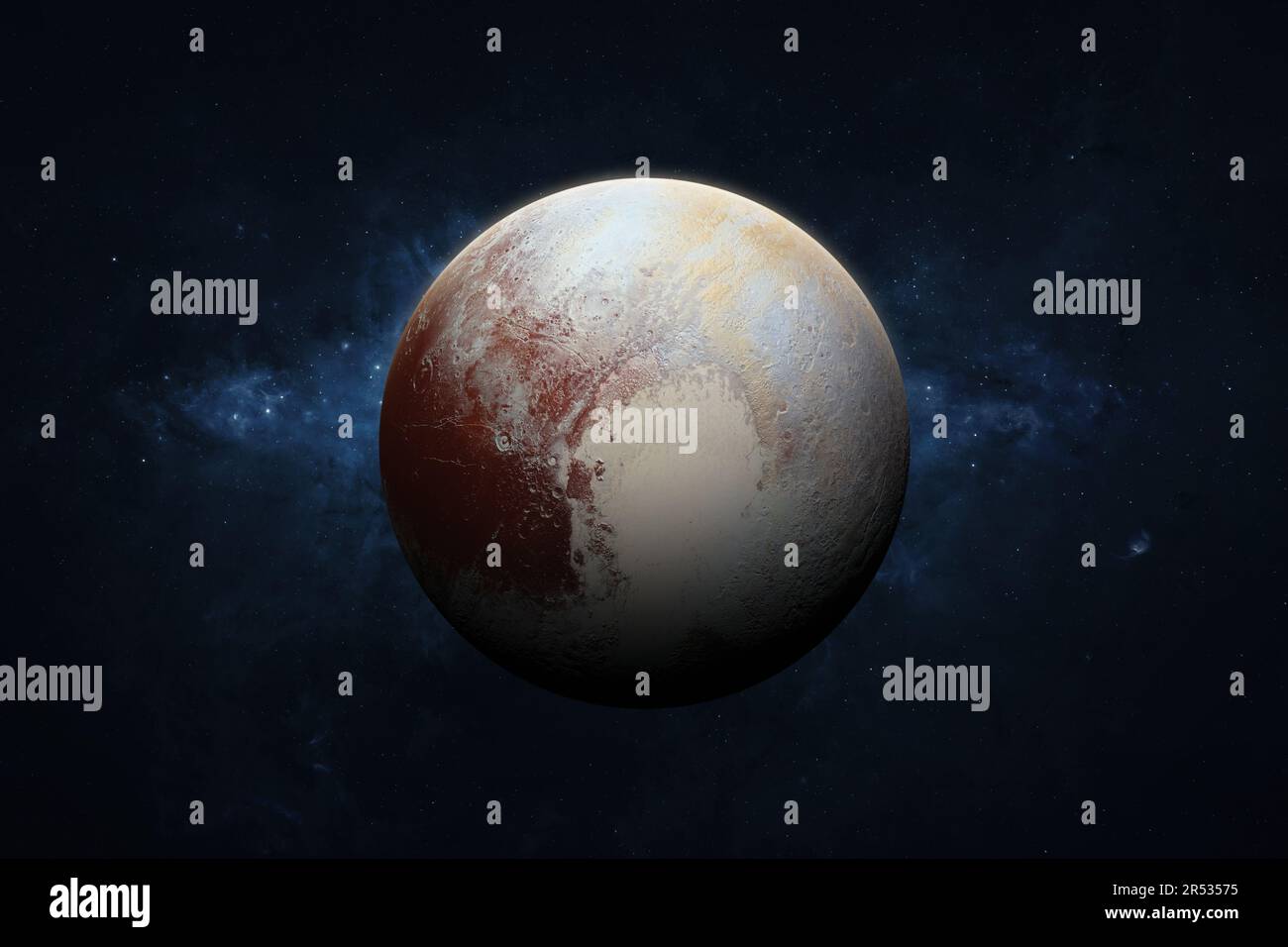 Pluto, galaxy and stars. View of Pluto - dwarf planet of the solar ...