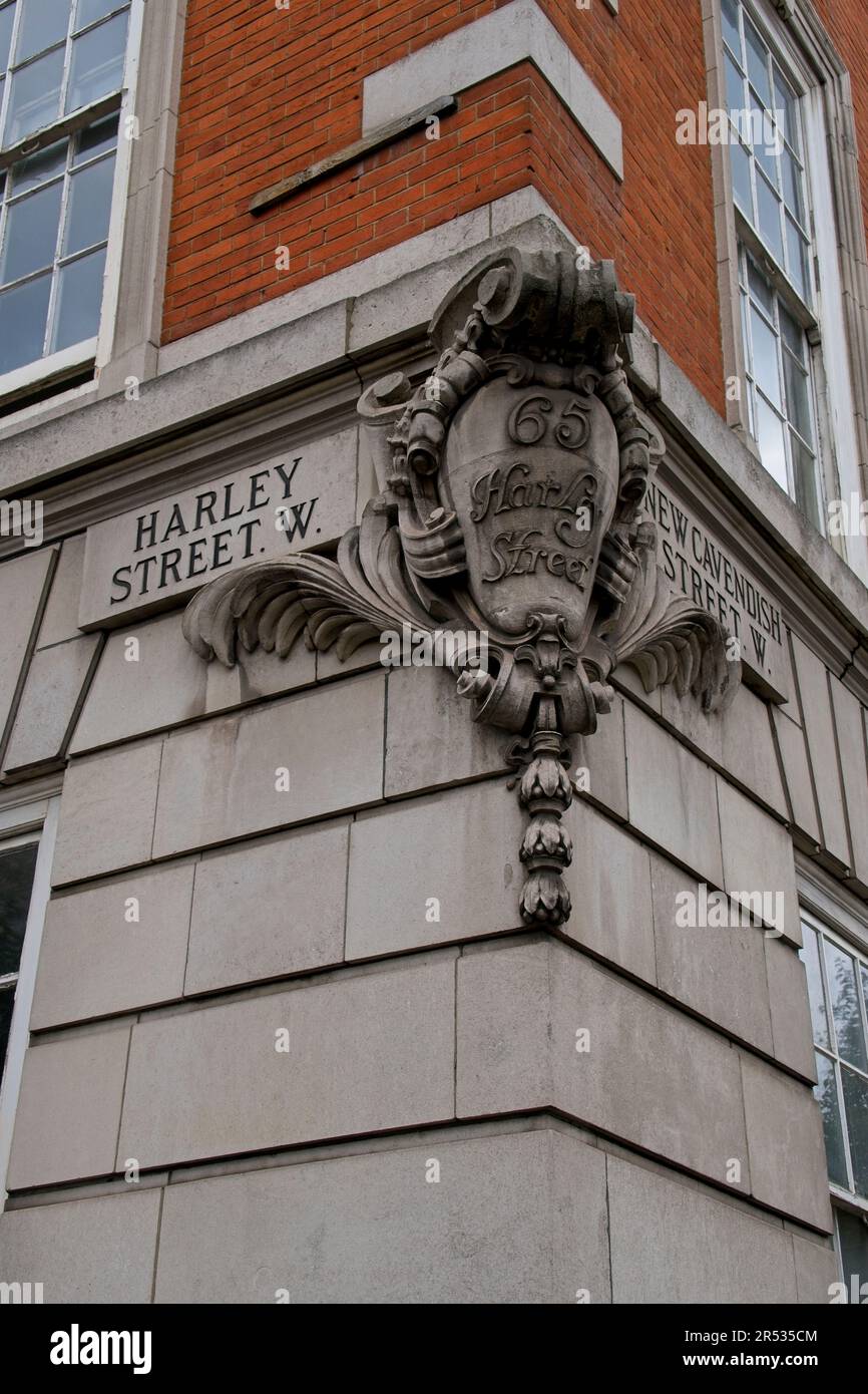 Harley Street London England UK Street corner showing street sign and ...