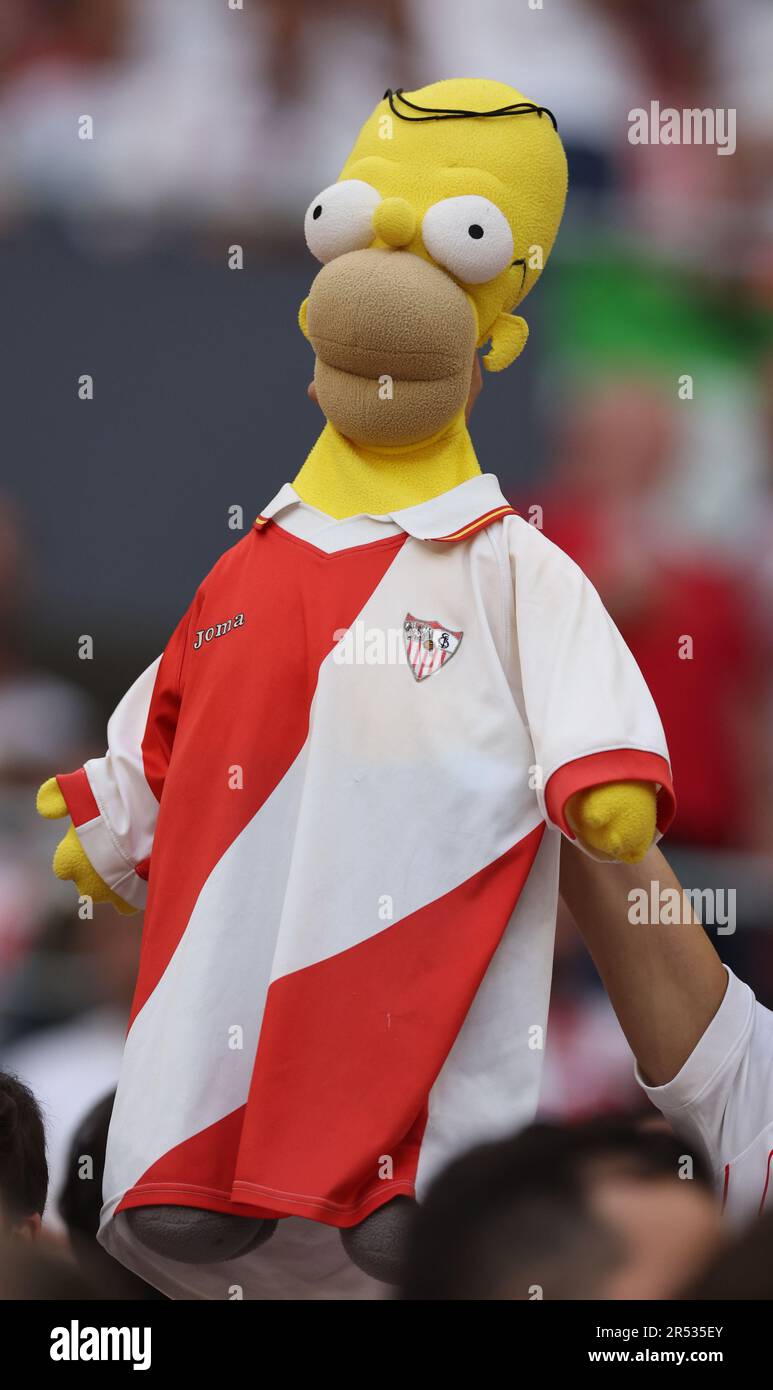 Budapest, Hungary. 31st May, 2023. Sevilla fans with a Homer Simpson ...