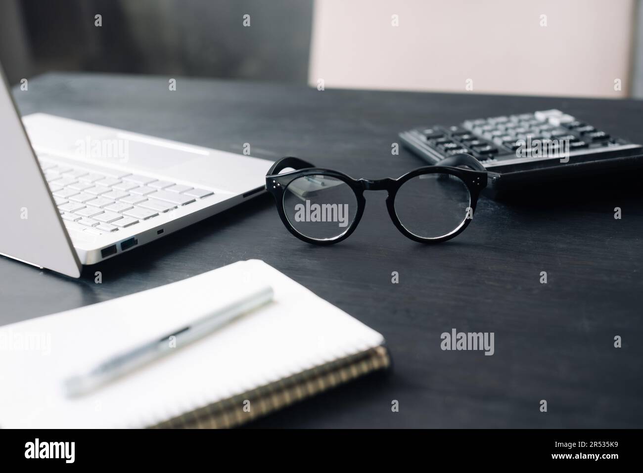 Professional Accounting Setting: Office Desk Featuring Calculator ...