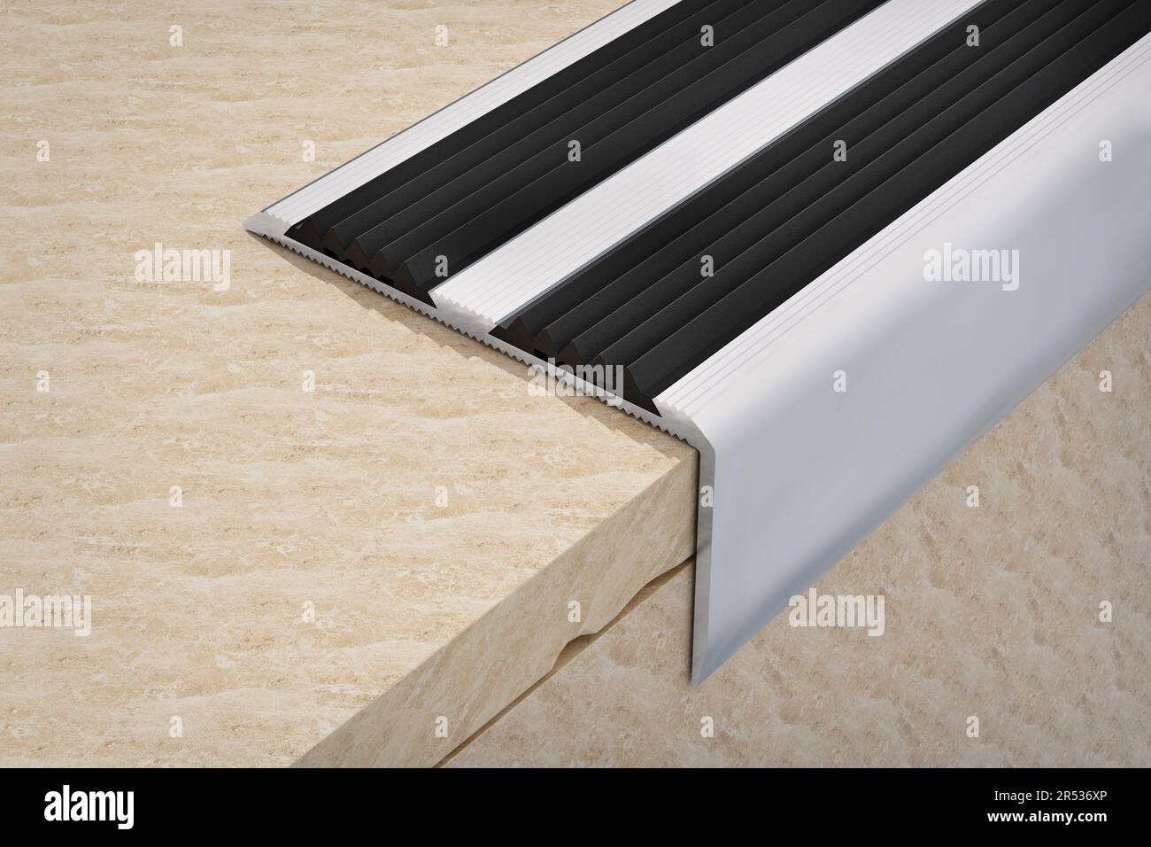Aluminium non slip rubber stair nosing edge trim - 3d rendering Stock ...