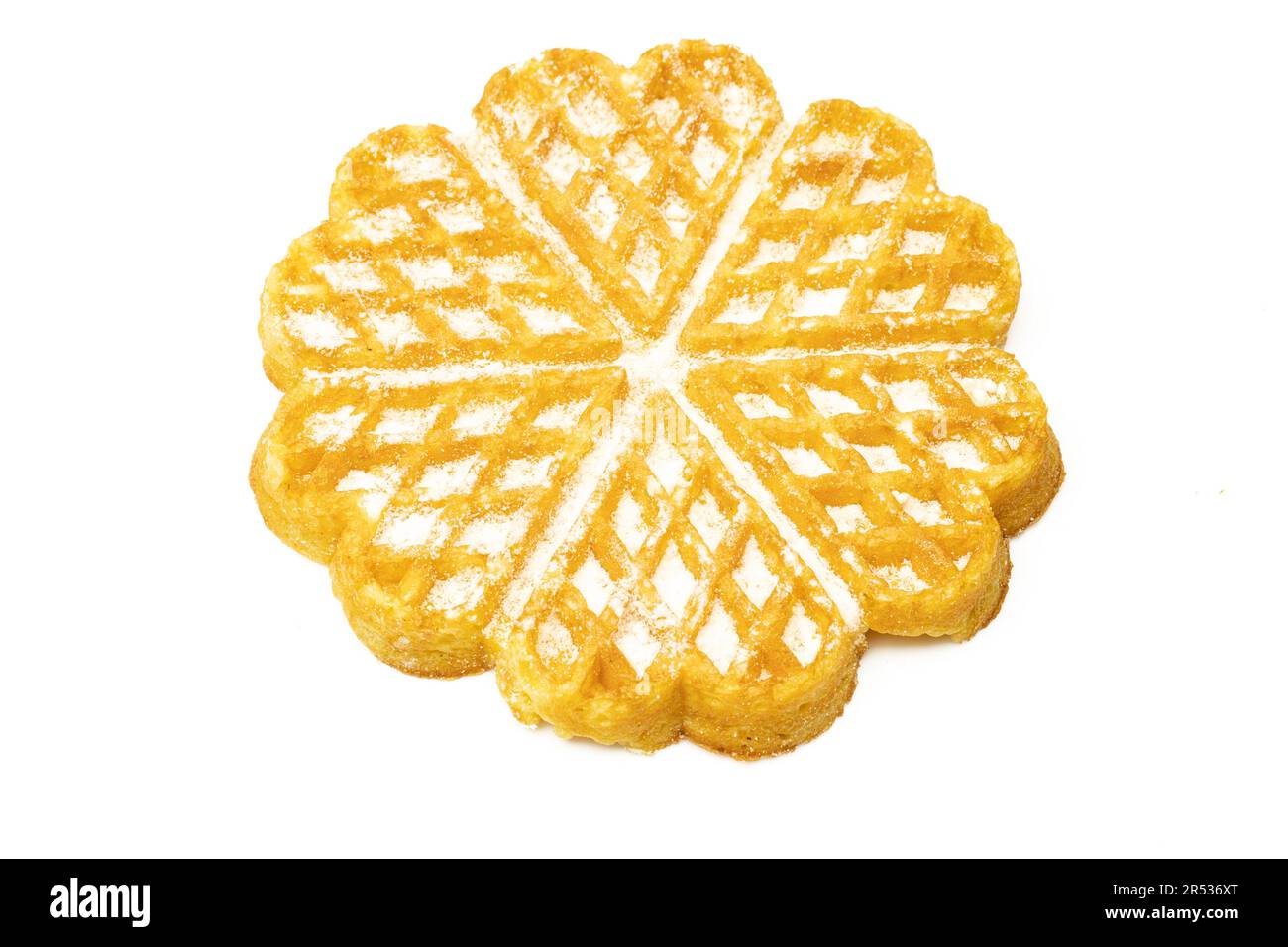 Belgian dessert,sugar iced heart shaped waffle isolated on white ...