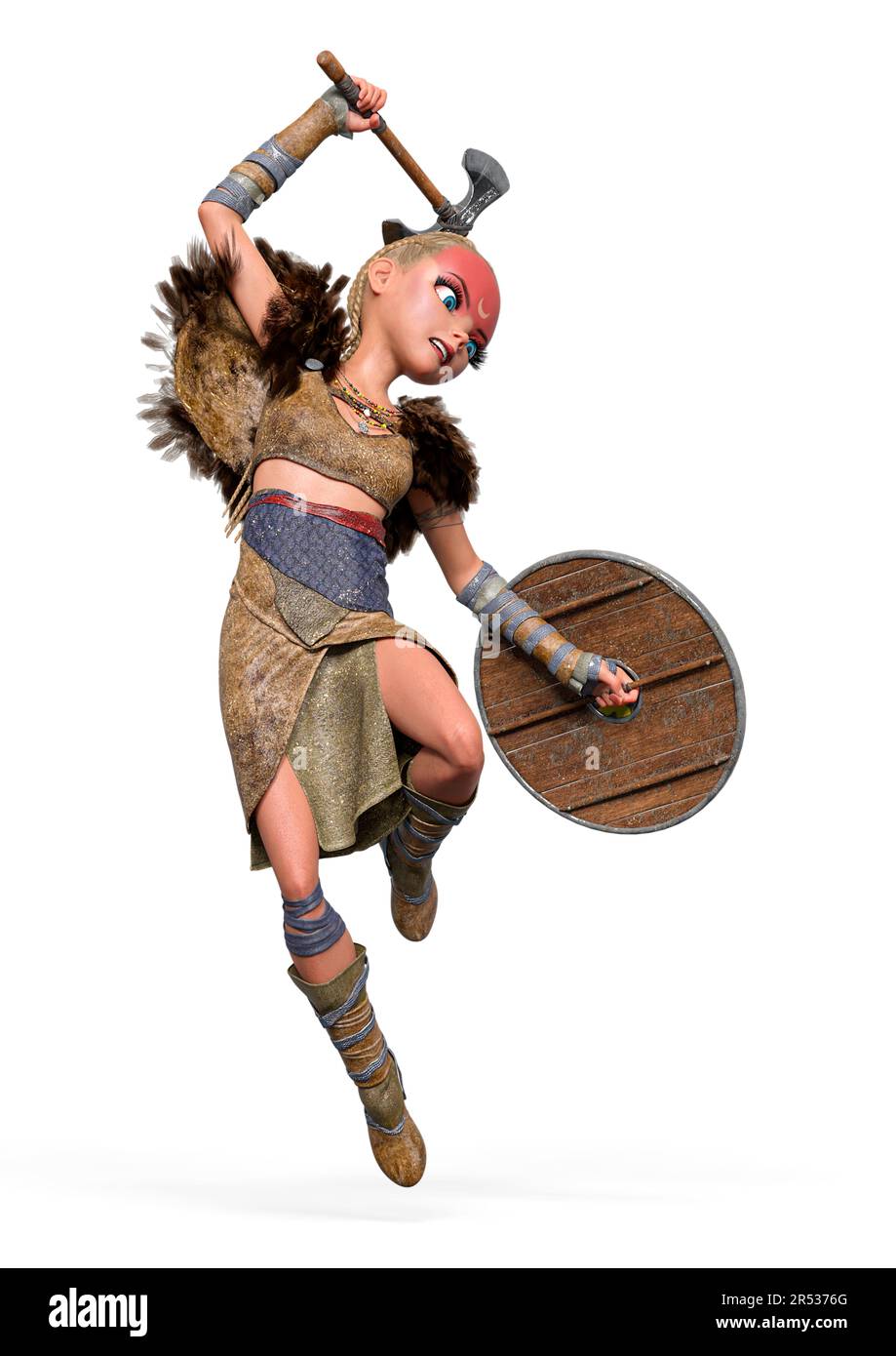 viking girl is jumping in action, 3d illustration Stock Photo - Alamy