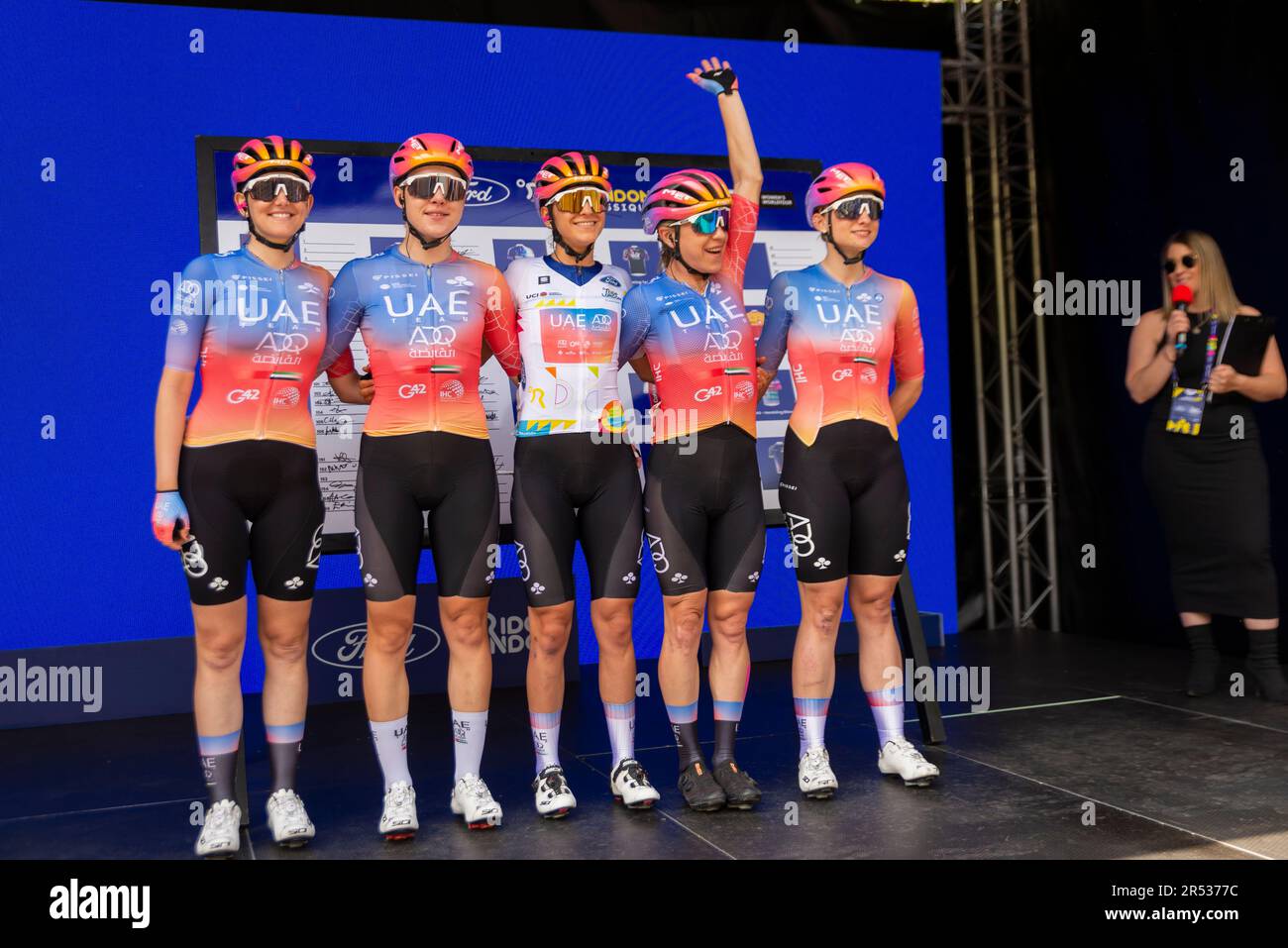 UAE Team ADQ team riders before the RideLondon Classique Stage 3 UCI ...