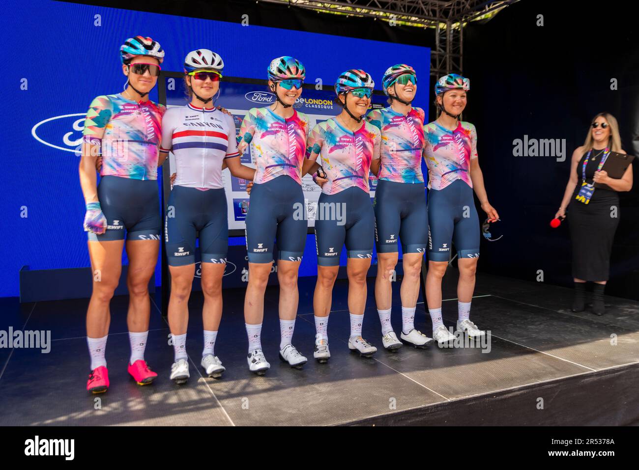 Canyon SRAM Racing team riders before the RideLondon Classique Stage 3 ...