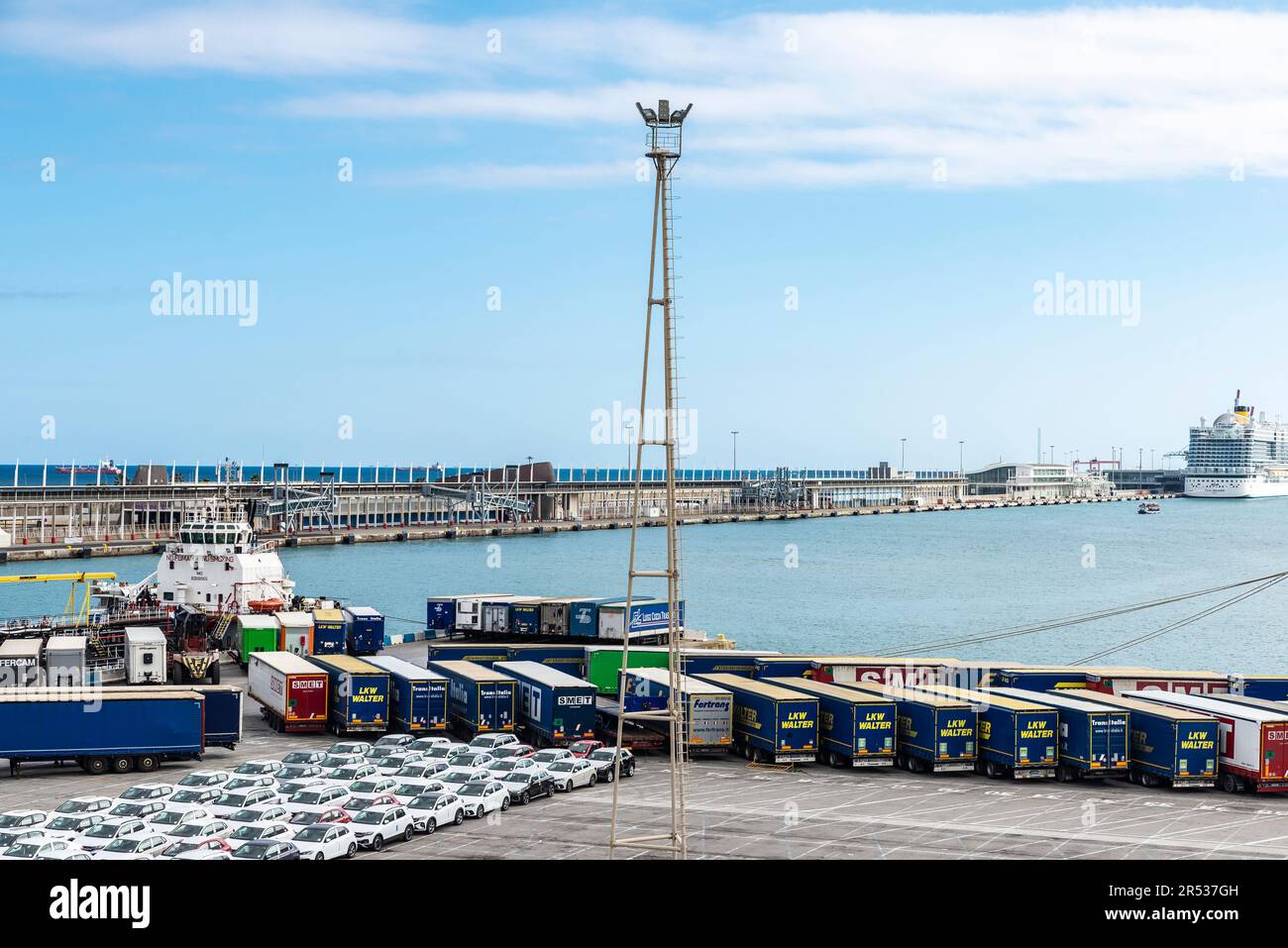 Barcelona, Spain - April 17, 2023: Loading dock with container trailers ...