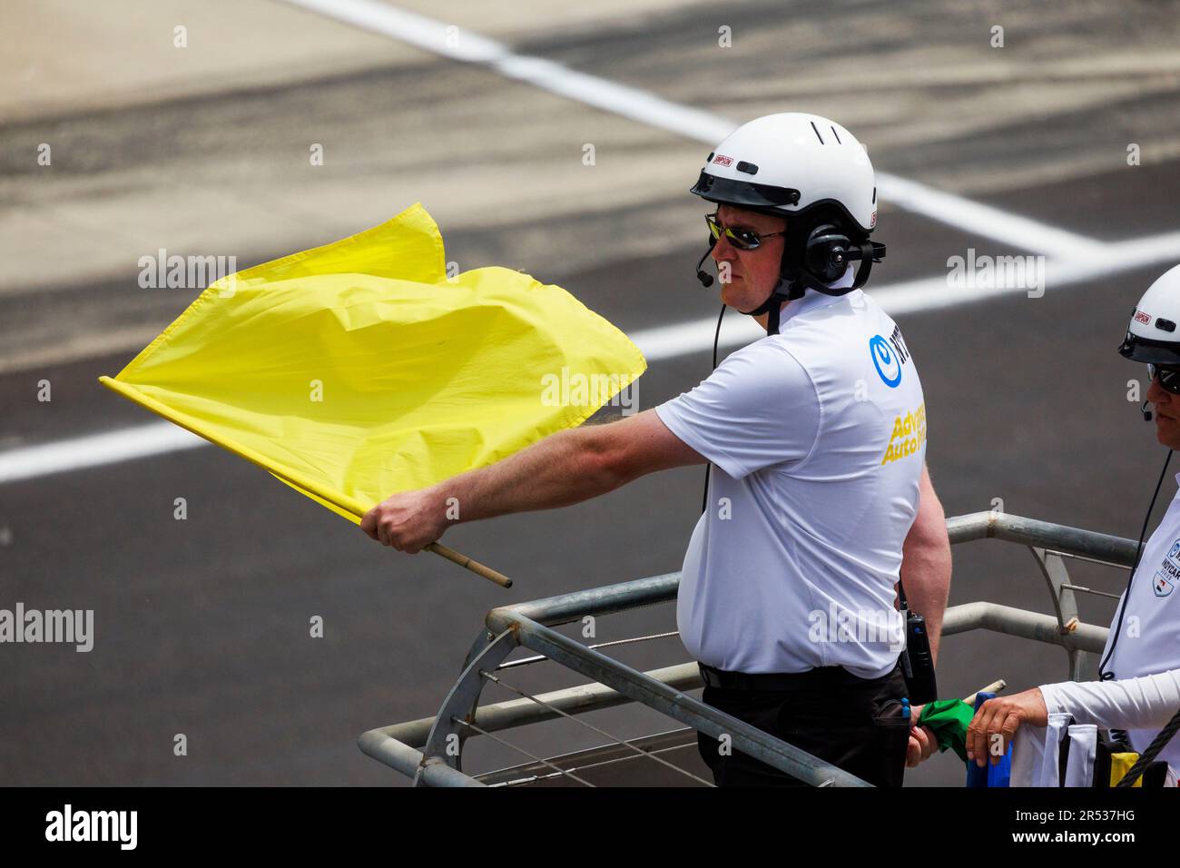 INDIANAPOLIS, INDIANA, UNITED STATES - 2023/05/28: A race official ...