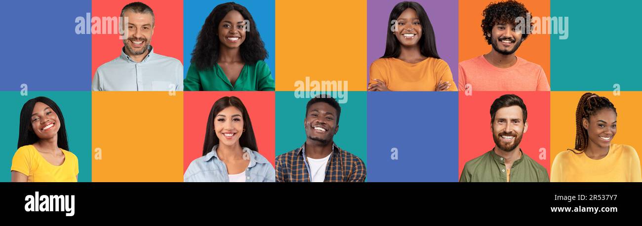 Headshots of positive millennial and adult international people on ...