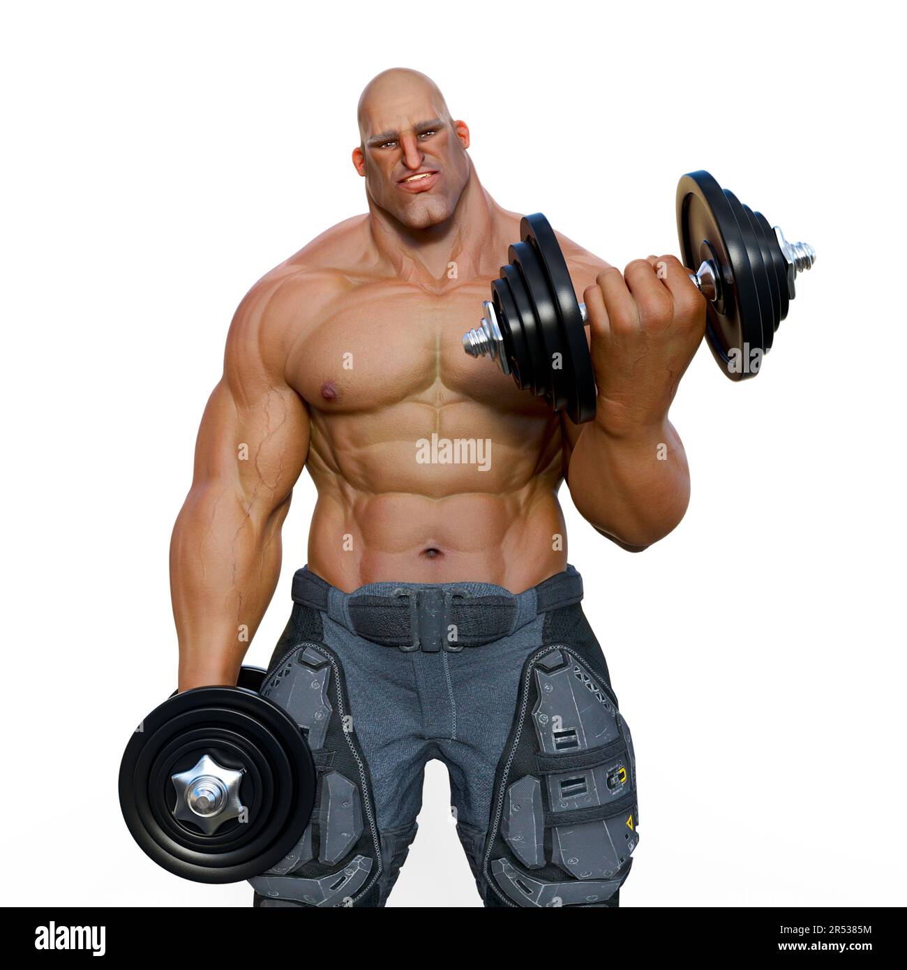 super soldier is working out with weight, 3d illustration Stock Photo ...