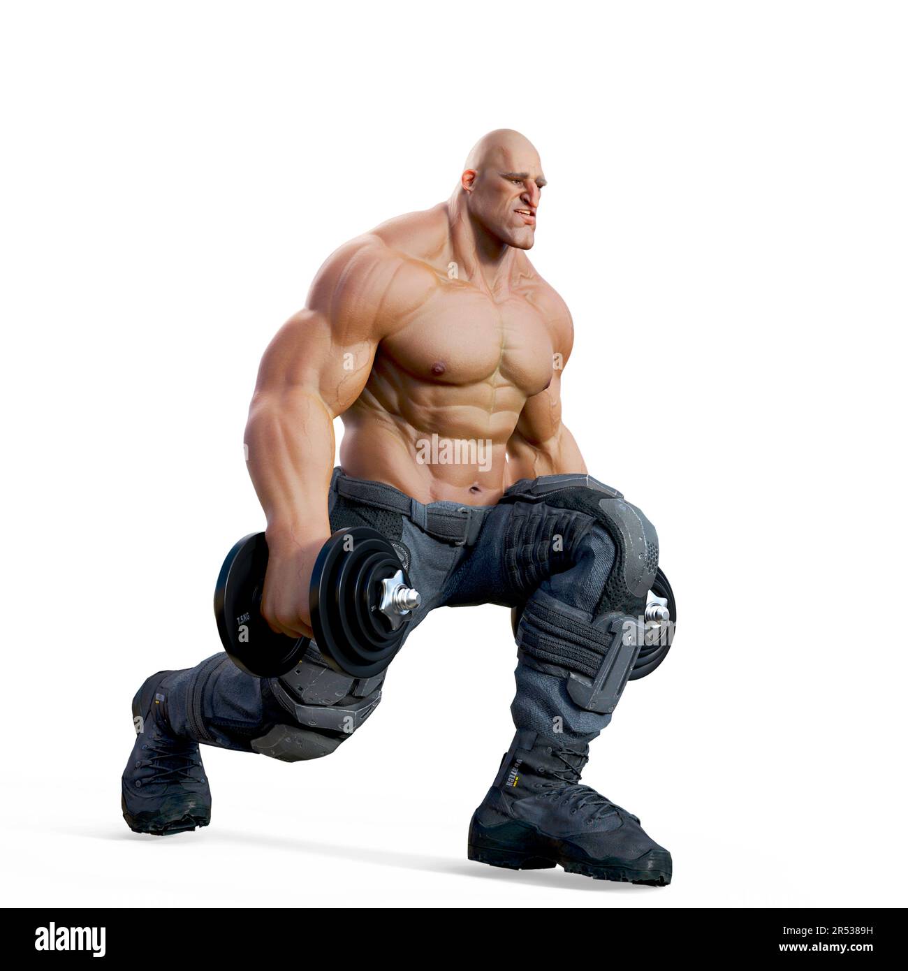 super soldier is walking and working out with weight, 3d illustration ...