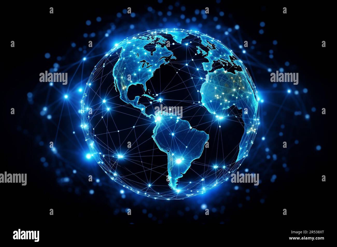 Dark blue high tech planet earth hologram. Global communication ...