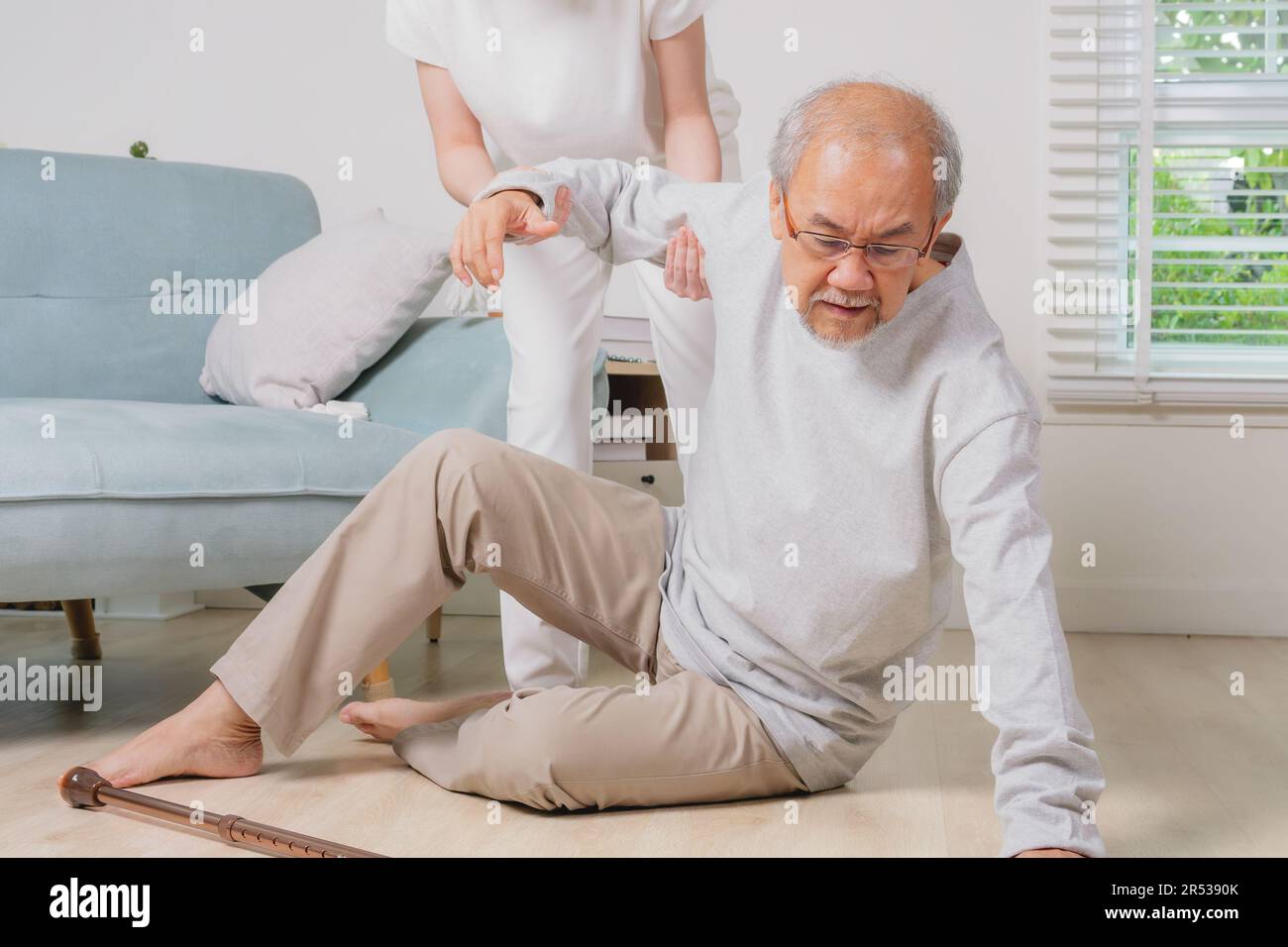 Senior man slip and fall, Elderly people with accident Stock Photo - Alamy