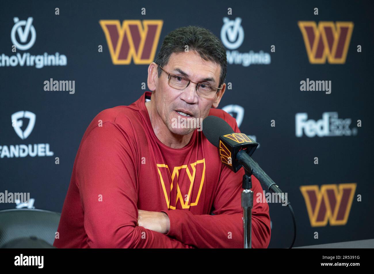 Washington Commanders head coach Ron Rivera speaks before NFL football ...