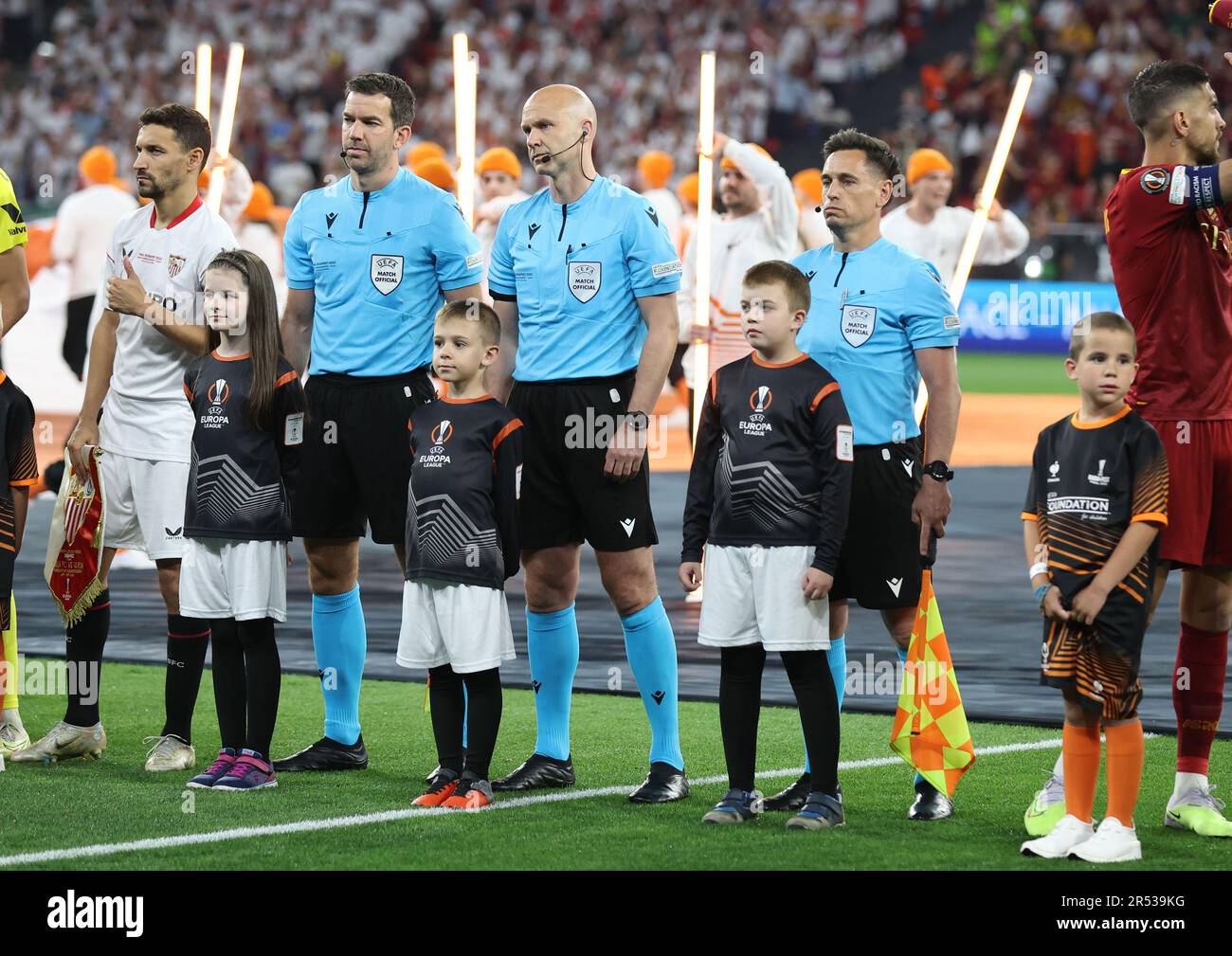 Budapest, Hungary. 31st May, 2023. An all English refereeing set up at ...
