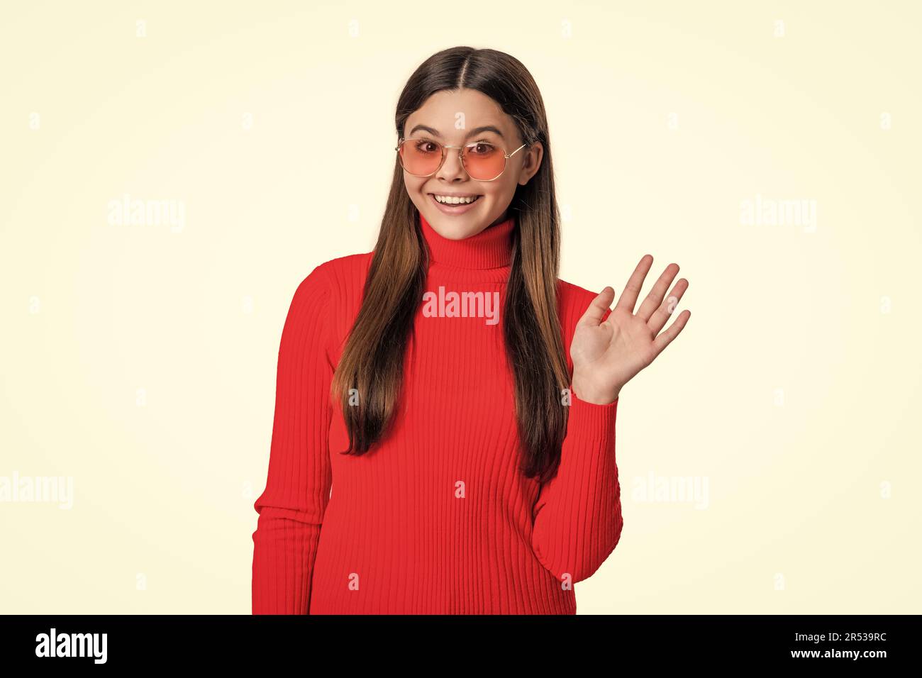 photo portrait of teen girl gesturing hello. teen girl portrait in ...