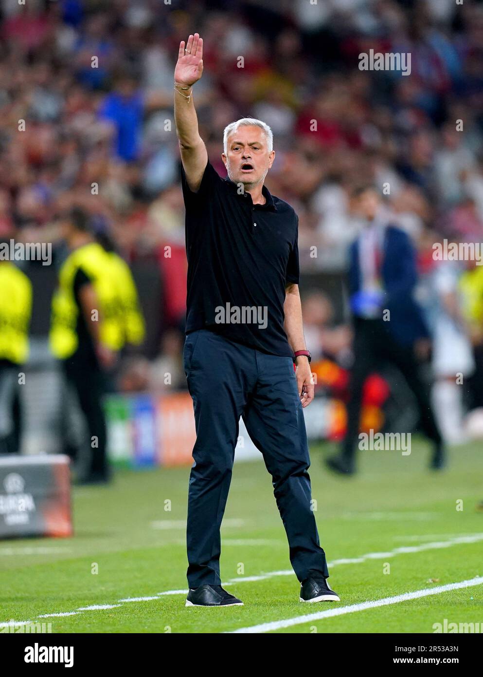 Roma manager Jose Mourinho gestures on the touchline during the UEFA ...