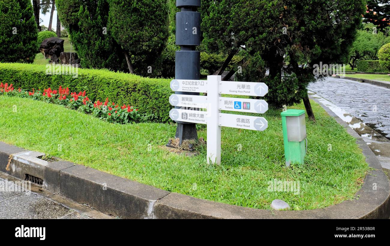 Directional sign pointing visitors and guests to various points of ...