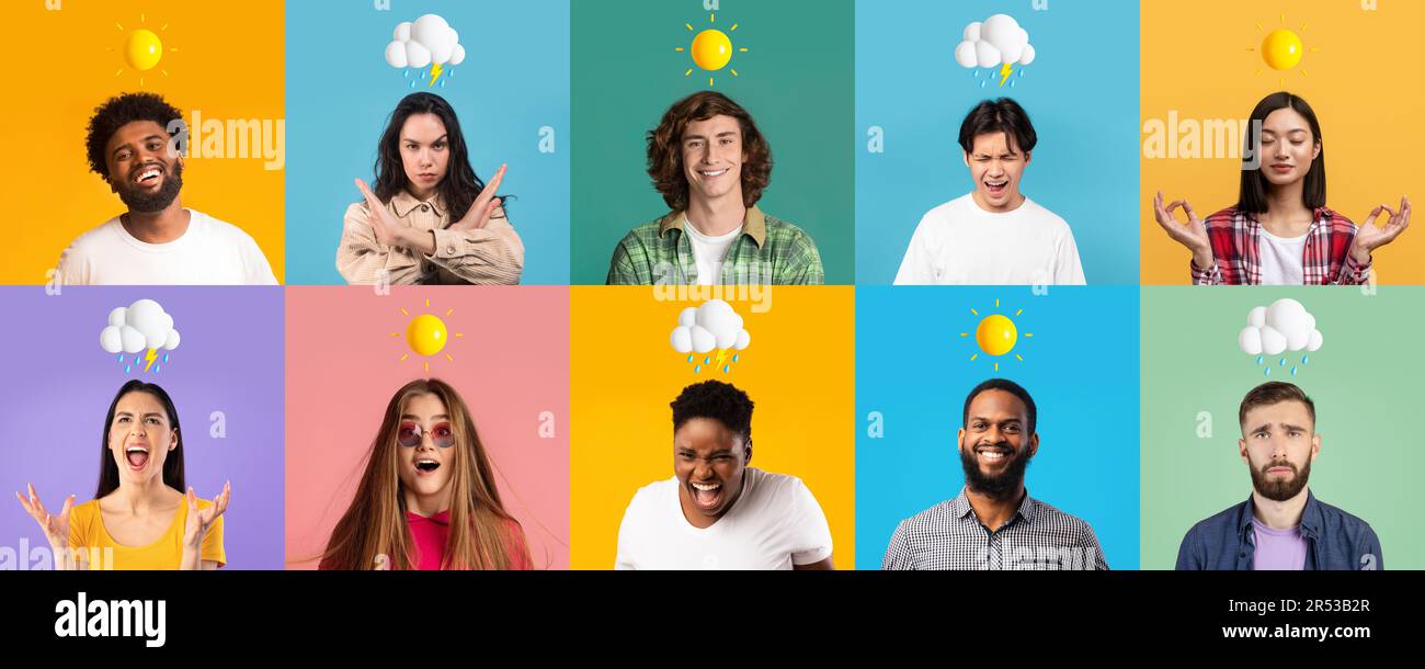 Emotional State. Portraits Of Diverse Multiethnic People With Good And ...