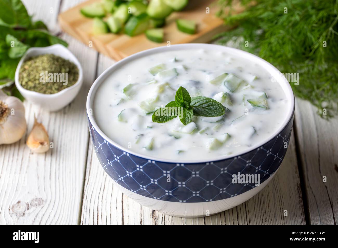 Traditional delicious appetizer; tzatziki (Turkish name; cacik Stock ...