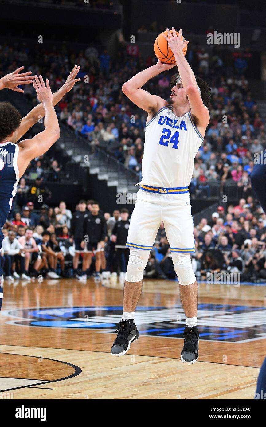 LAS VEGAS, NV - MARCH 24: UCLA Bruins forward Jaime Jaquez Jr. (24) shoots a shot during the ...
