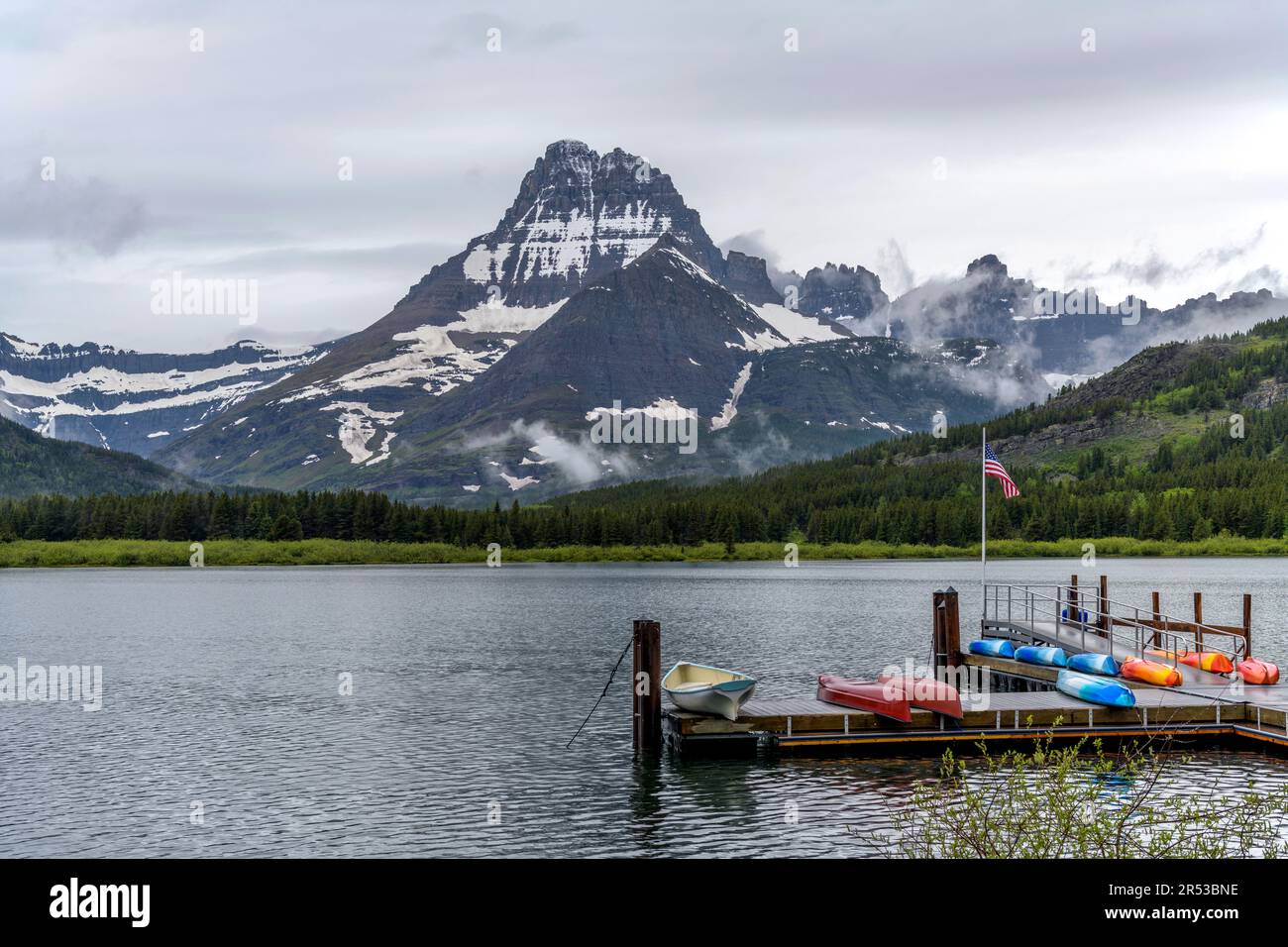 Boat Launch at Swiftcurrent Lake - A U.S. Flag flying above boat launch ...
