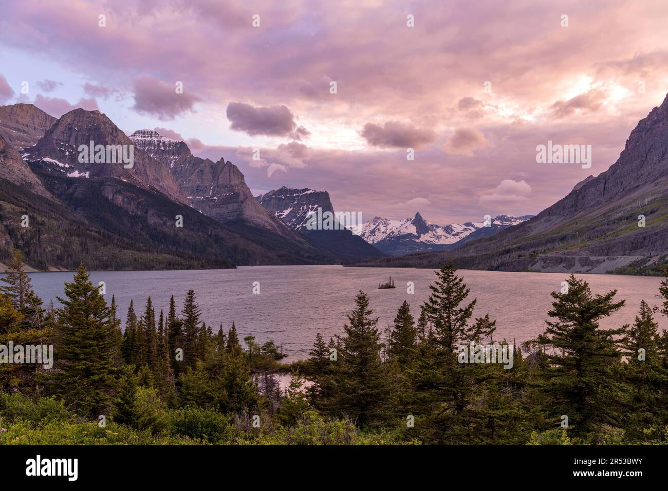 Spring Sunset at Saint Mary Lake - A colorful Spring sunset view of ...