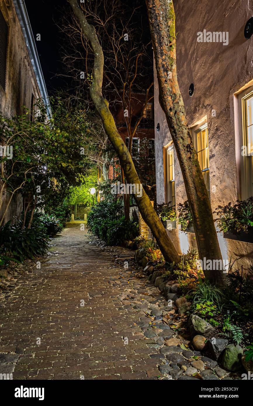 The haunted Philadelphia Alley in Charleston, South Carolina at night ...
