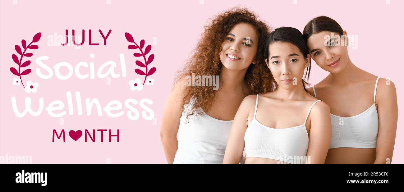Banner for Social Wellness Month with young women Stock Photo - Alamy