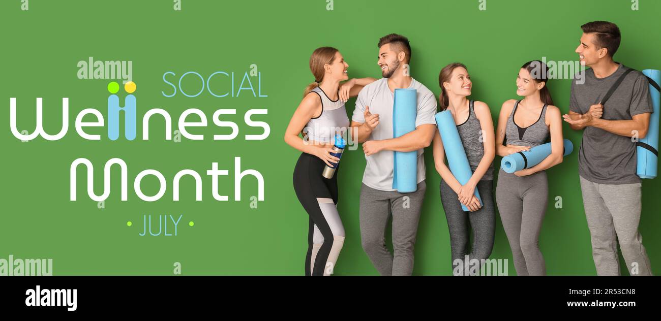 Banner for Social Wellness Month with group of young sporty people ...