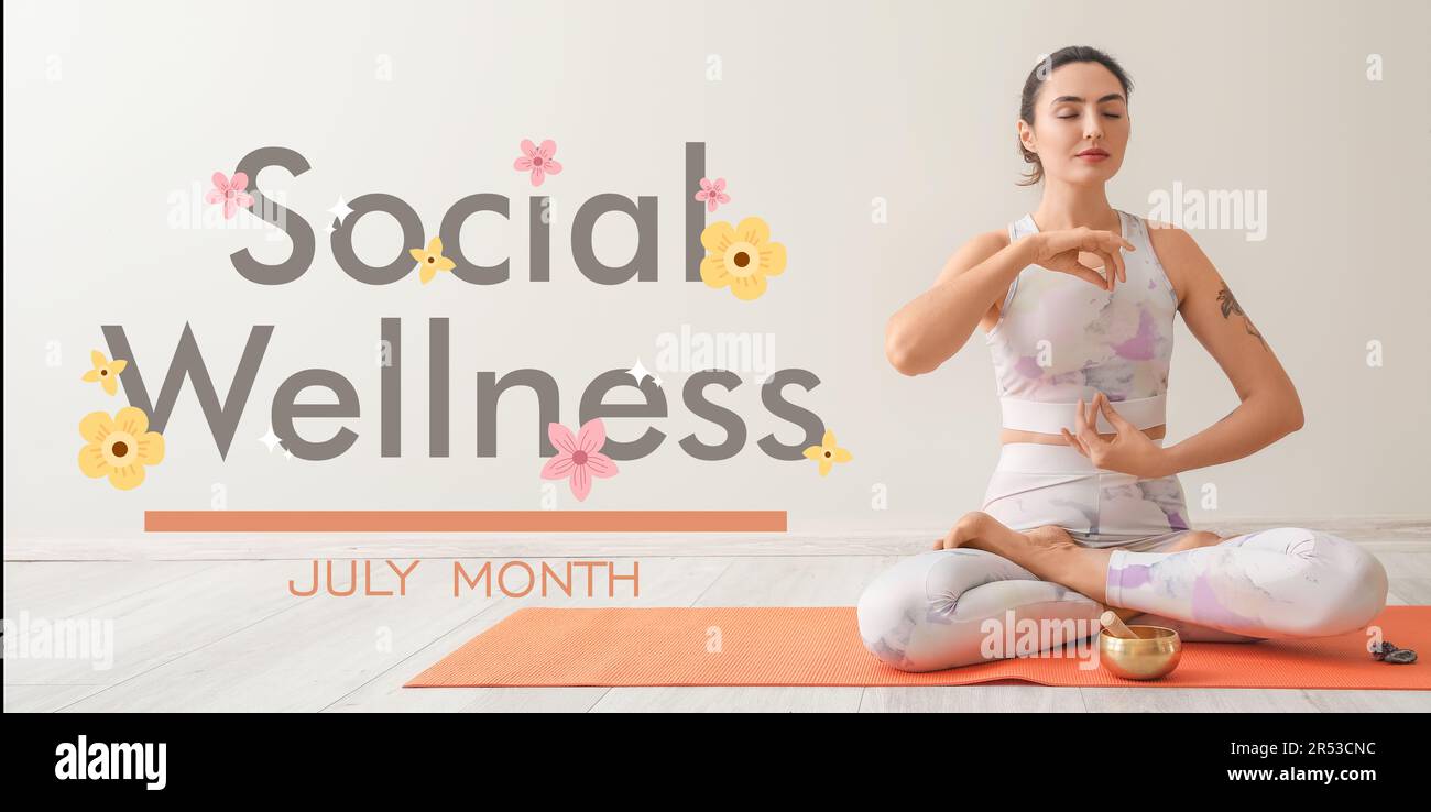 Banner for Social Wellness Month with meditating young woman Stock ...